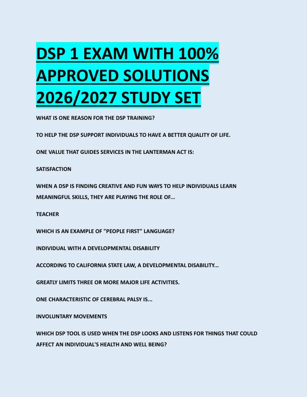 DSP 1 EXAM WITH 100% APPROVED SOLUTIONS 2026/2027 STUDY SET